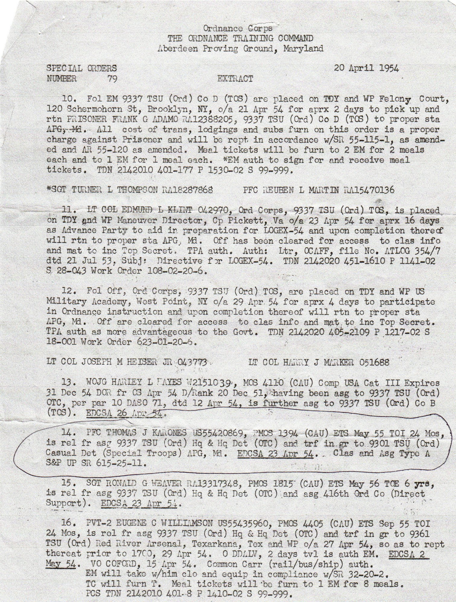 Thomas J. Karones, D Batt. 515th F.A. – The John Tubinis File