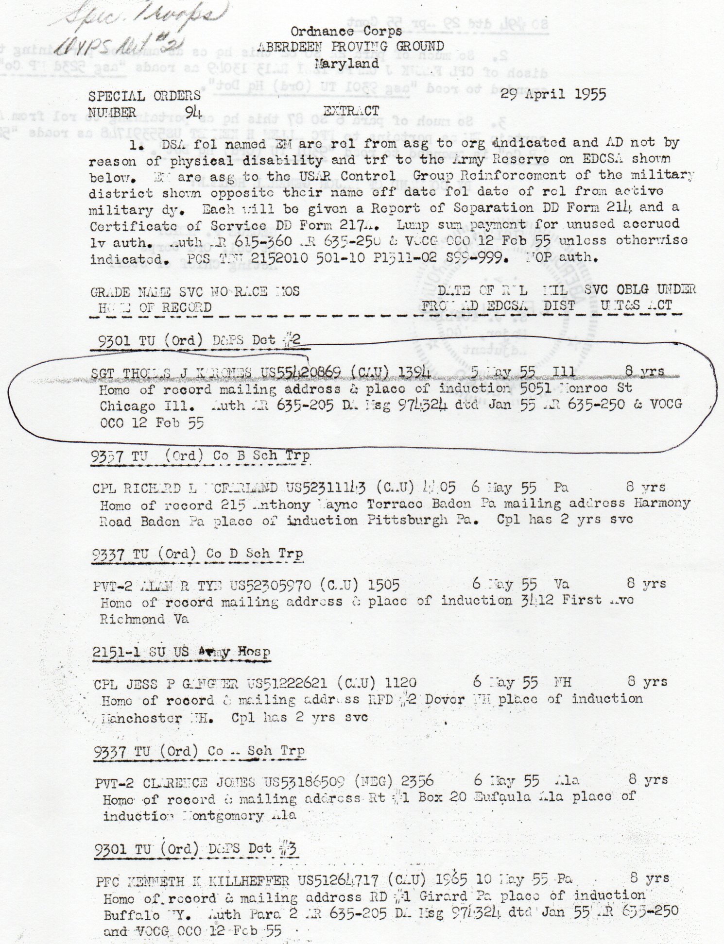 Thomas J. Karones, D Batt. 515th F.A. – The John Tubinis File